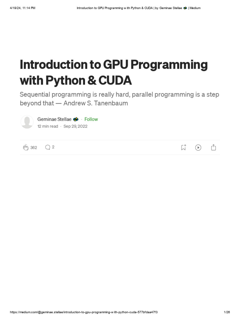 Introduction To Gpu Programming With Python And Cuda By Geminae Stellae Medium Pdf