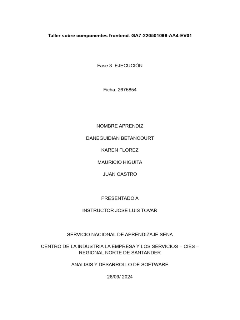 Taller Sobre Componentes Frontend. GA7-220501096-AA4-EV01 | PDF