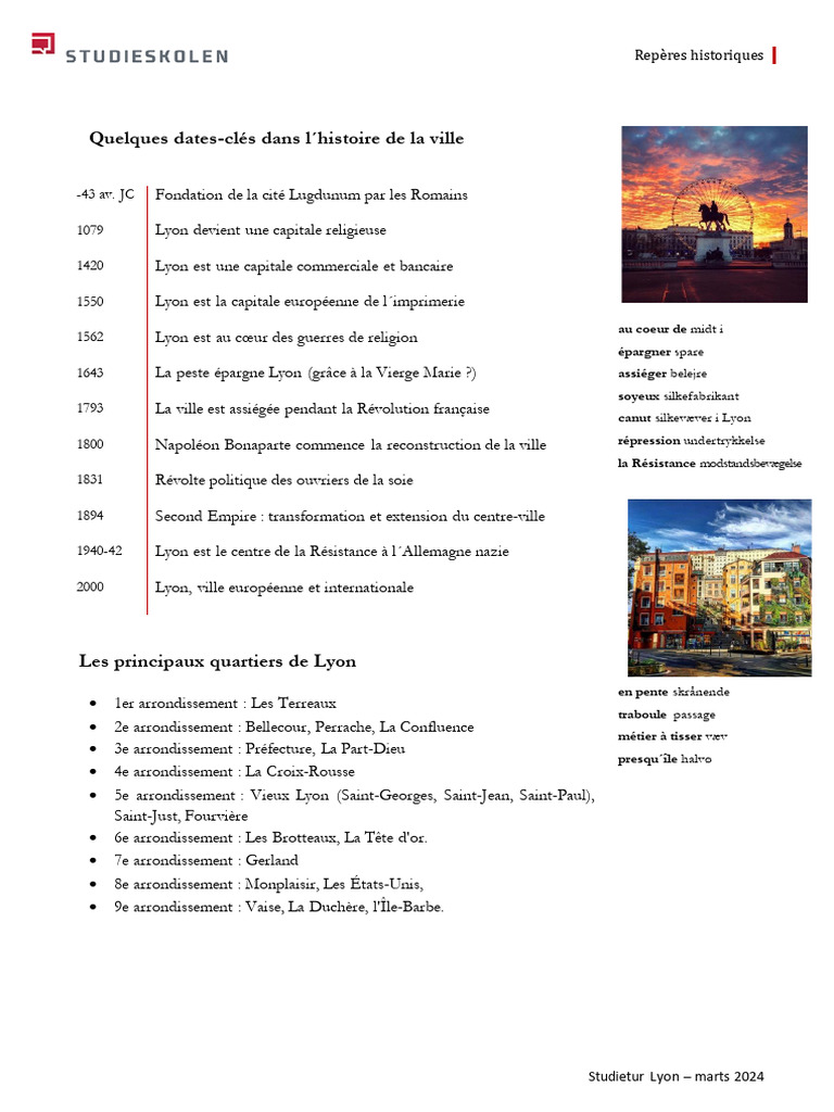 Lyon Grandes Dates Et Quartiers | PDF