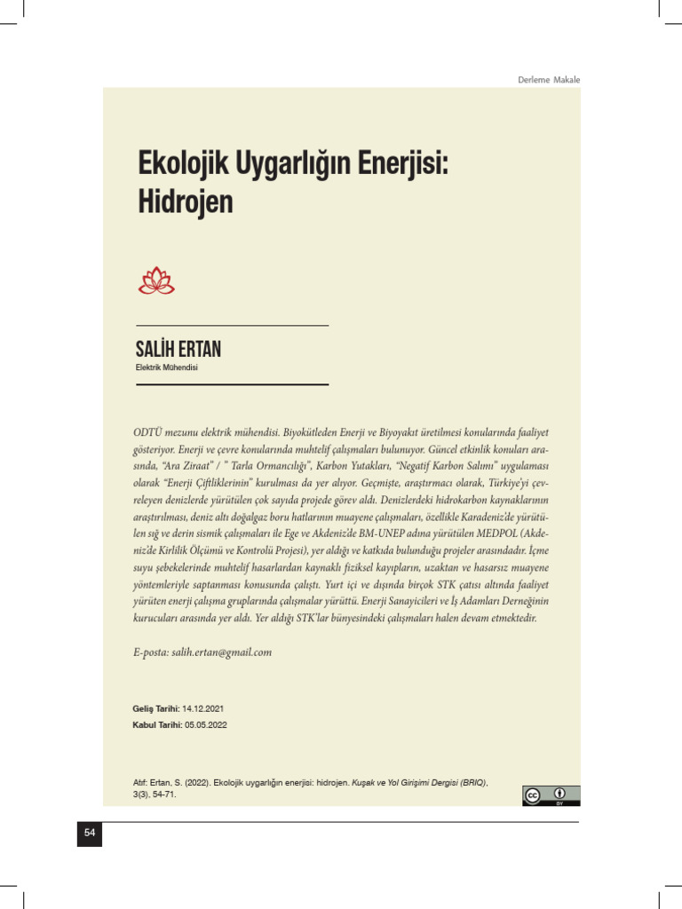 Ekolojik Uygarligin Enerjisi Hidrojen | PDF