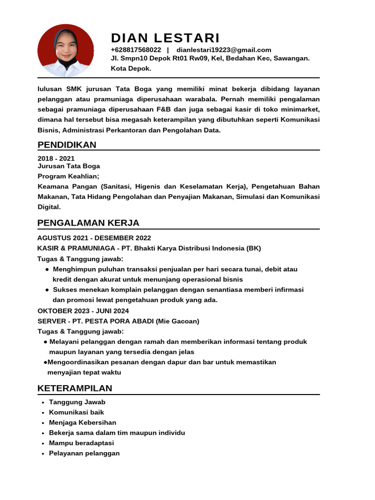 Karier Layanan Pelanggan Dian Lestari | PDF