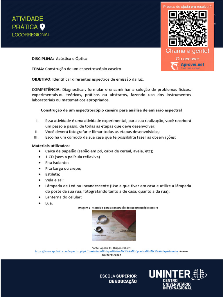 Atividade Prática Locoregional - Acústica e Óptica - Uninter | PDF