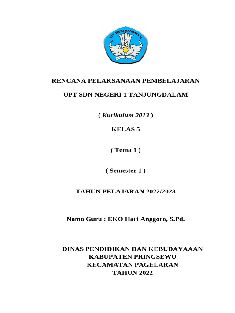 Cover RPP Tema 1 | PDF