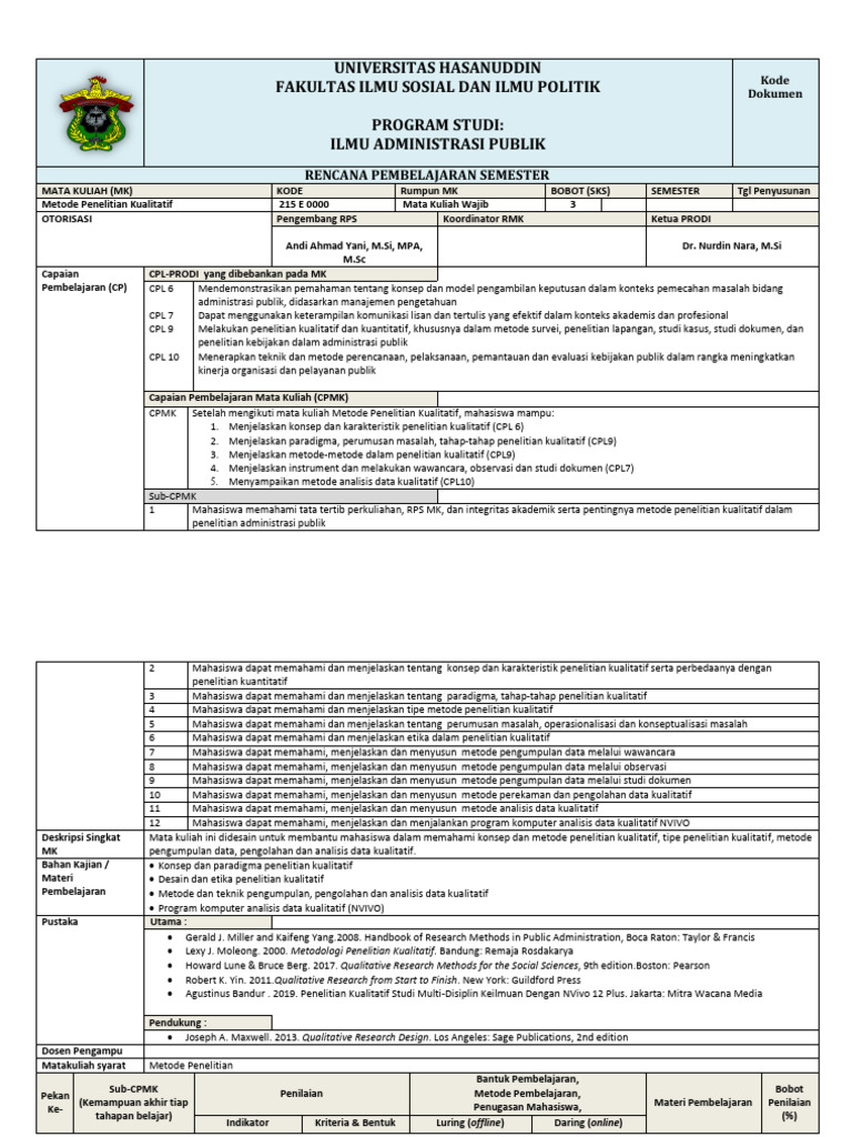RPS Metode Riset Kualitatif | PDF