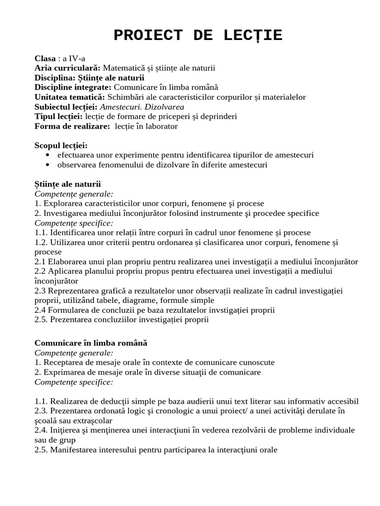 0 Proiect Lectie Stiinte | PDF