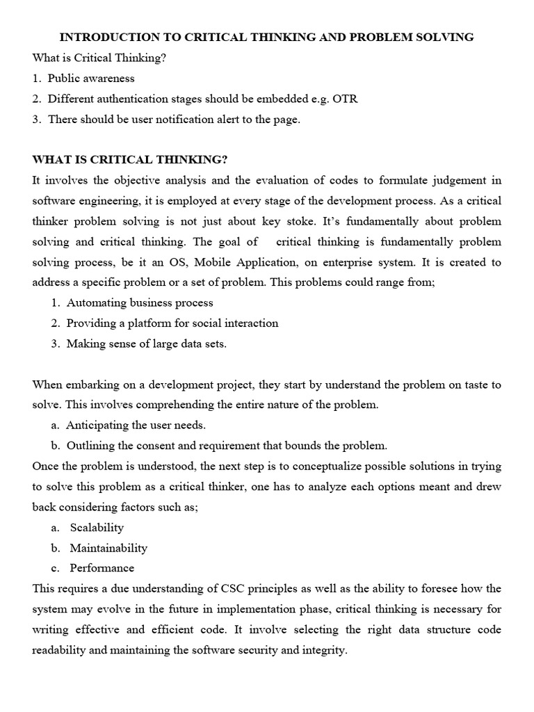 CSC 215 - Introduction To Critical Thinking | PDF