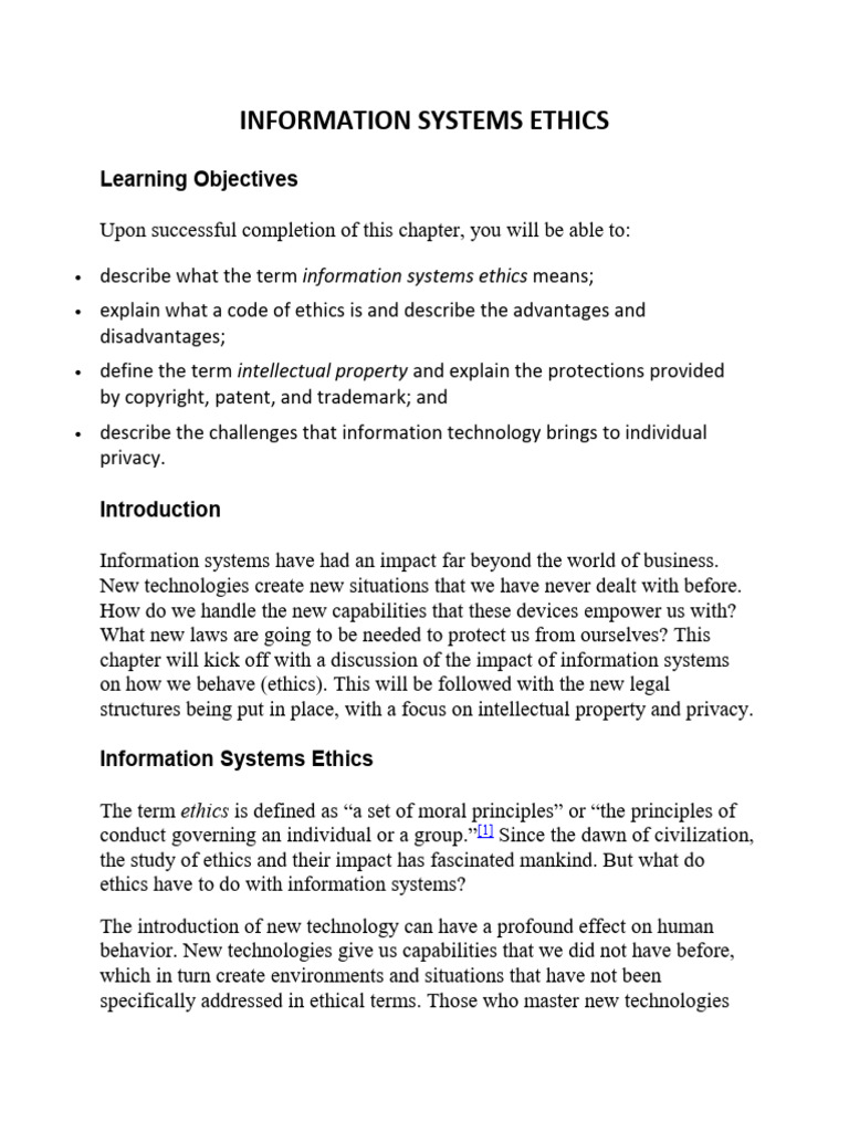 Information Systems Ethics and Intellectual Property | PDF