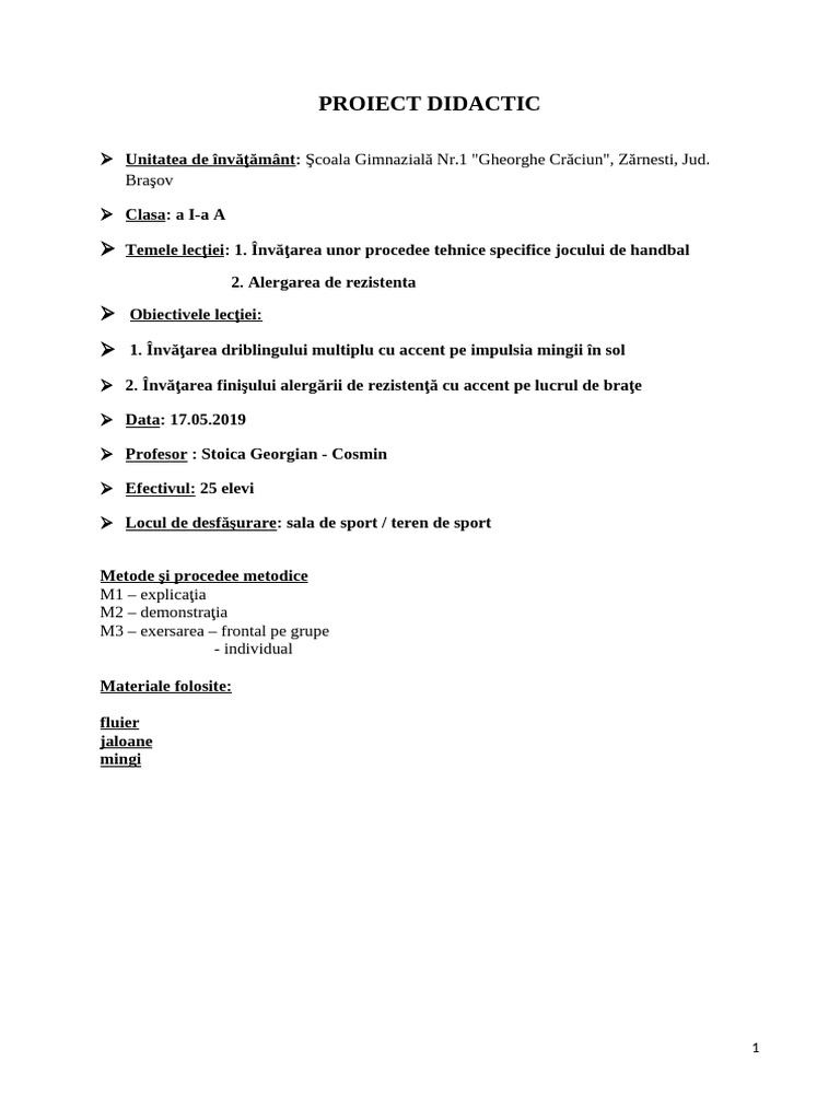 PROIECT DIDACTIC Inspectie 1 | PDF