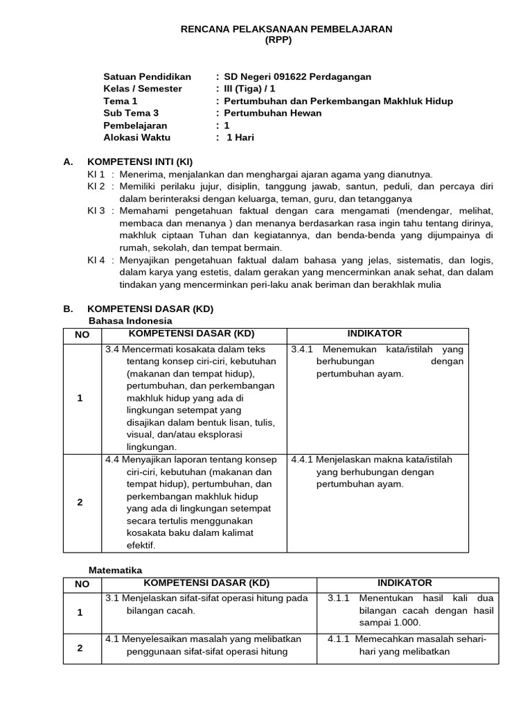 RPP K3 Tema 1 ST 3 Rev. 2018 | PDF