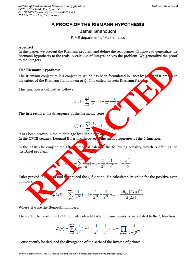 A Proof of The Riemann Hypothesis | PDF | Prime Number | Language Arts ...