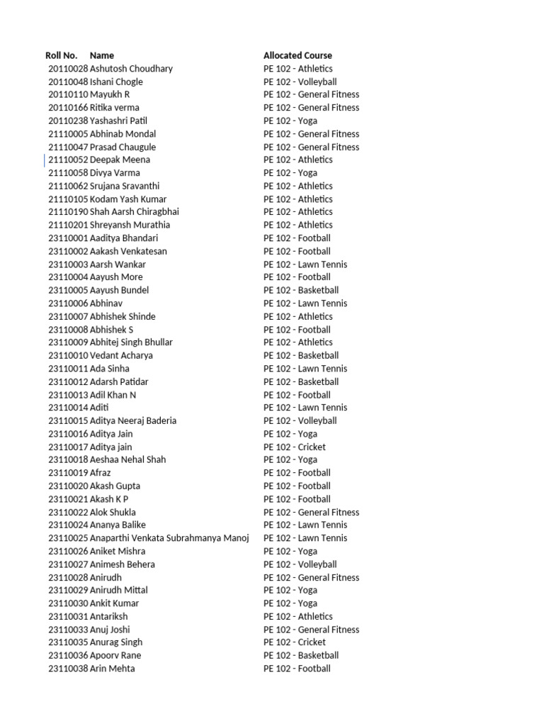 PE 102 Game Allocation | PDF