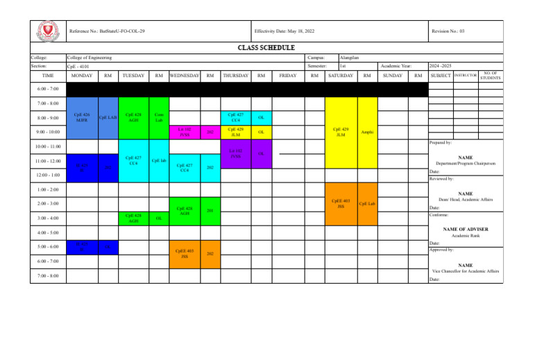 CpE CLASS SCHED - 1ST SEM - 24 25 CpE 4101 2 | PDF