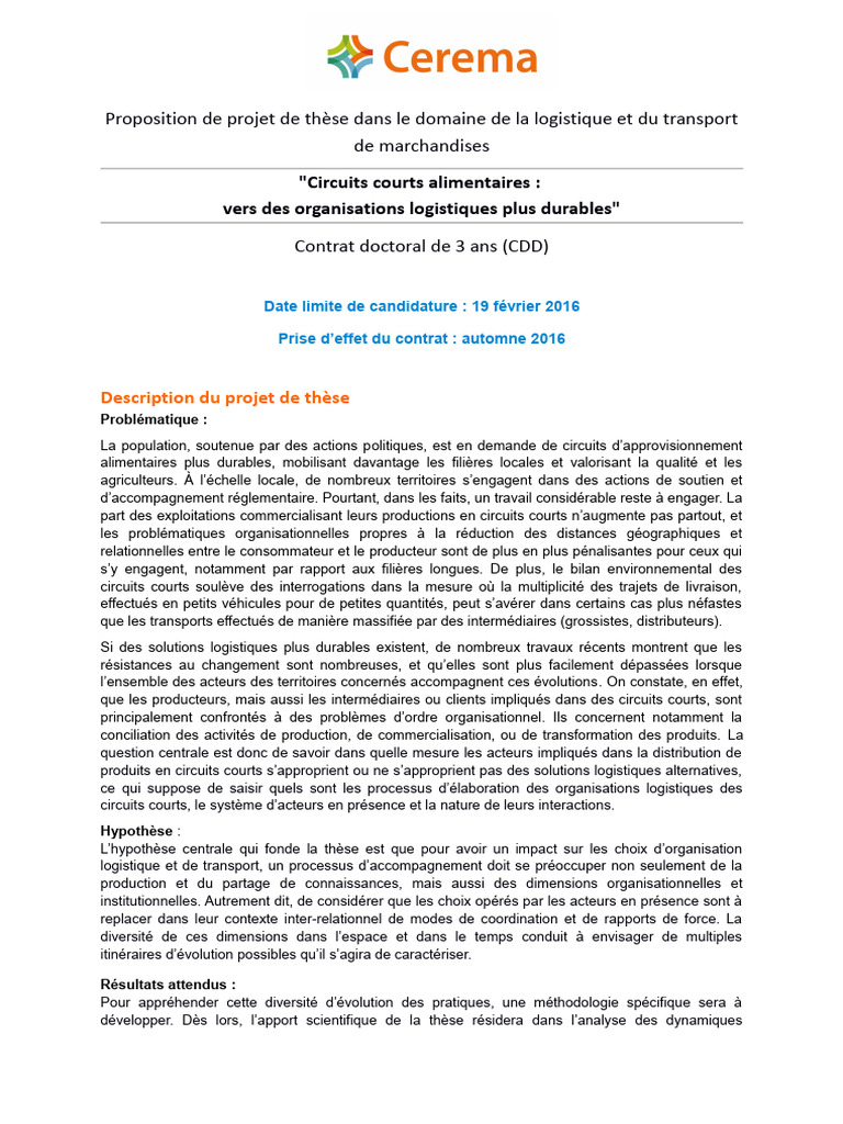 Projet-These-Circuits Courts Appel A Candidatures DterNP | PDF