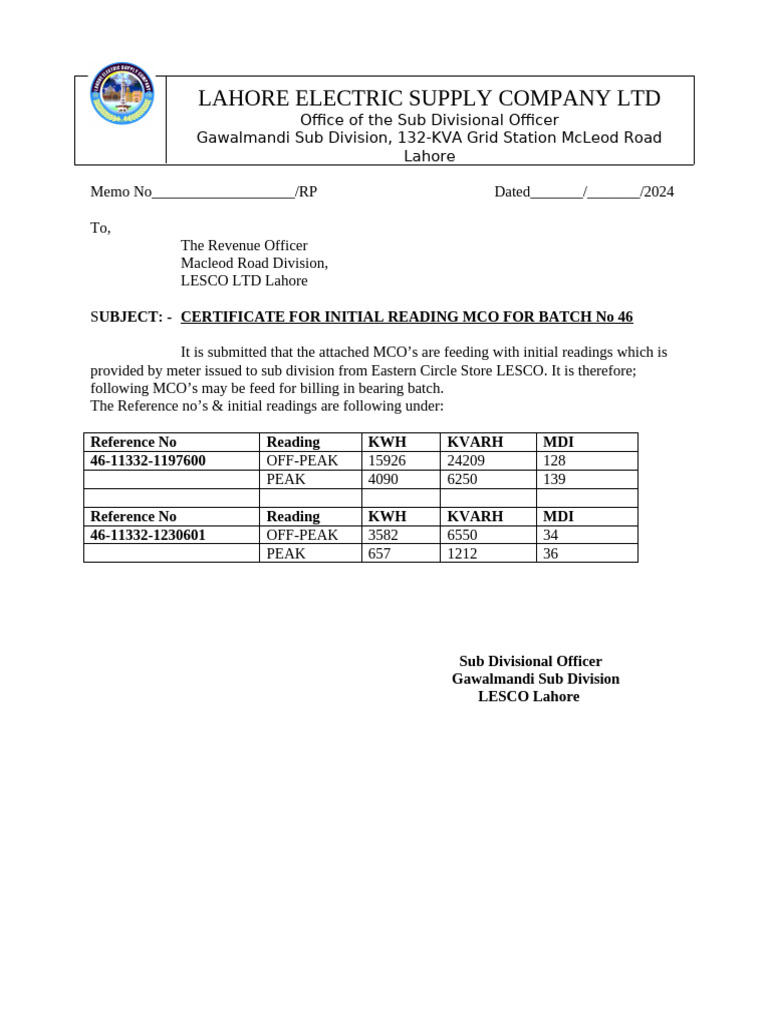 Certificate for initial reading MCO IRO 11332 | PDF