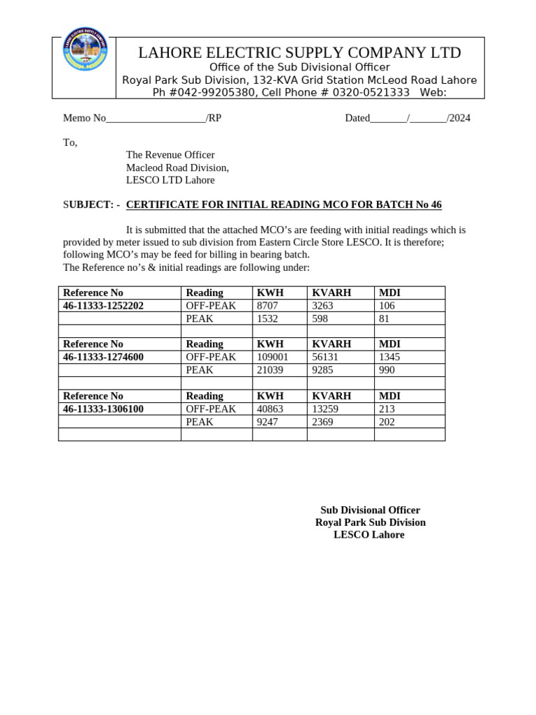 Certificate For Initial Reading MCO IRO 11333 | PDF | Nature | Physical ...