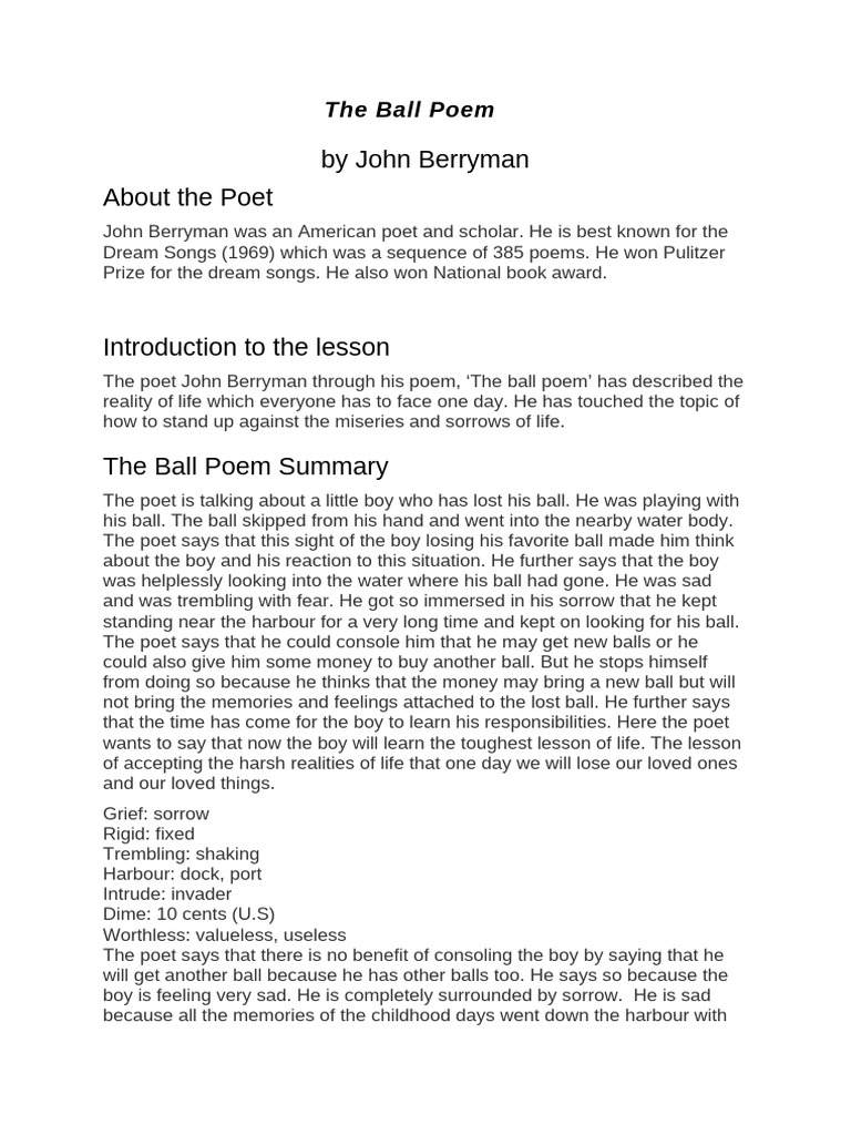 The Ball Poem Questions | PDF