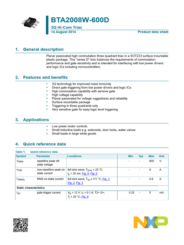 BTA2008W-600D-NXP | PDF