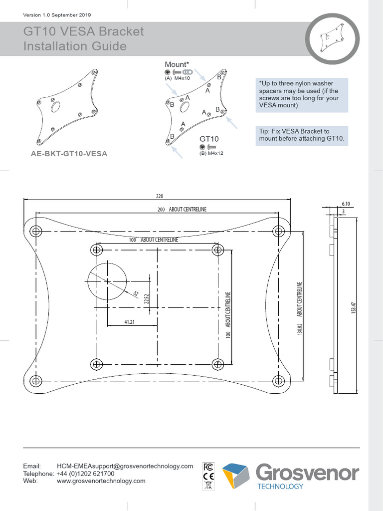 Installation Guide GT10 VESA Bracket | PDF