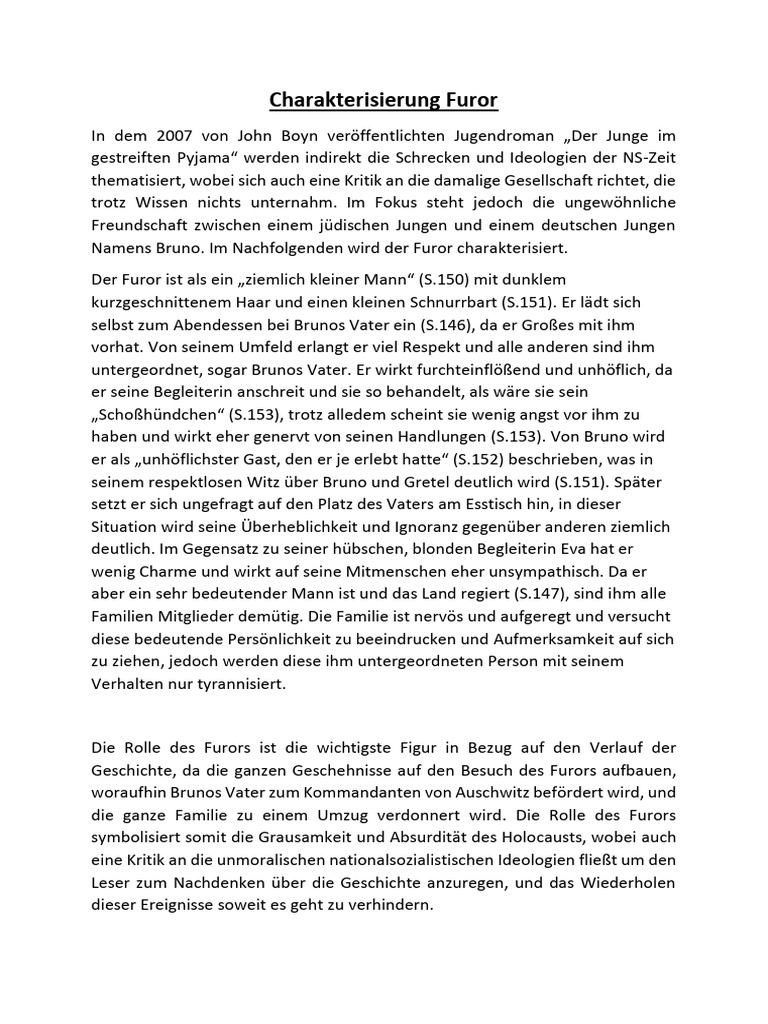 Charakterisierung Furor Aus Der Junge Im Gestreiften Pyjama | PDF