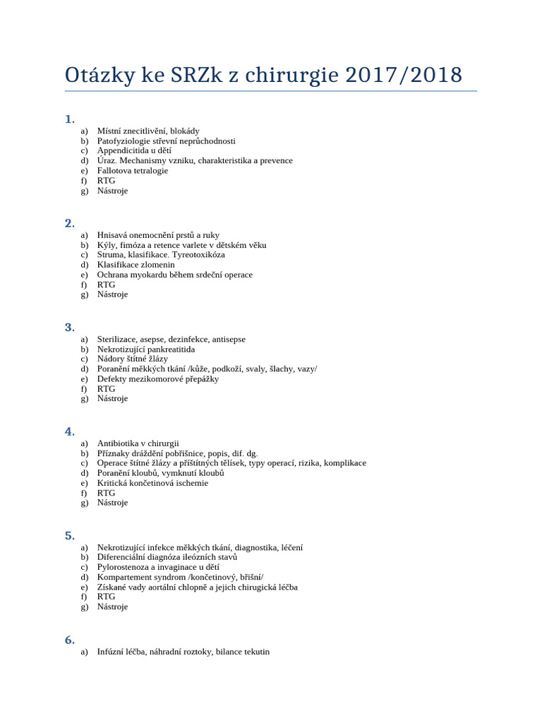Otazky K SRZK Z Chirurgie VI Rocnik Od R 2017 | PDF