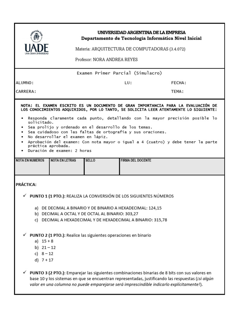 Primer Parcial Simulacro | PDF