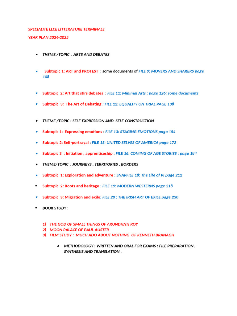 Specialite Llce Litterature Terminale Year Plan 2023-2024 2024-08-30 08-28-57 | PDF