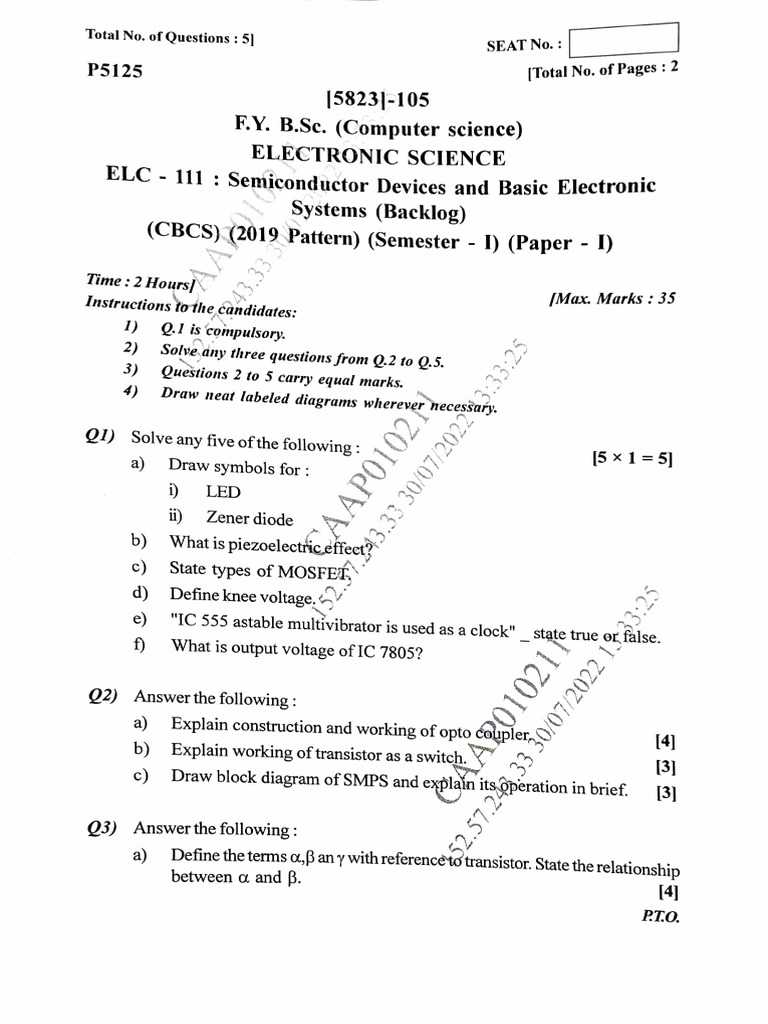 Question Paper E1 | PDF | Rectifier | Electronic Oscillator