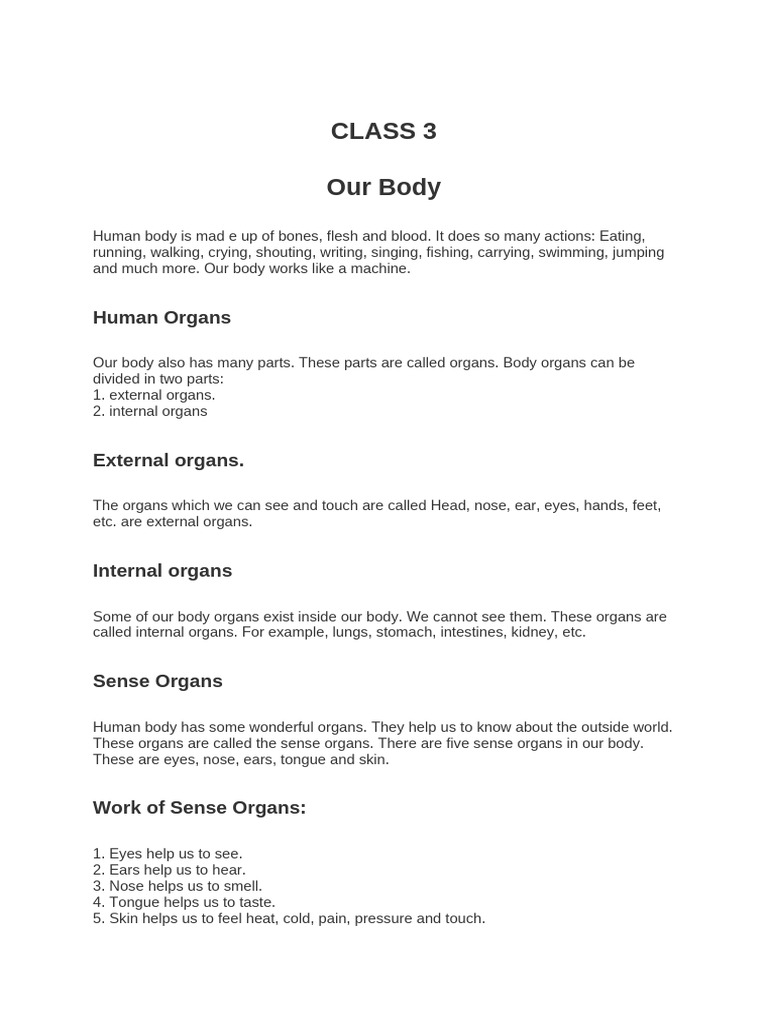 Class 3 My Body | PDF