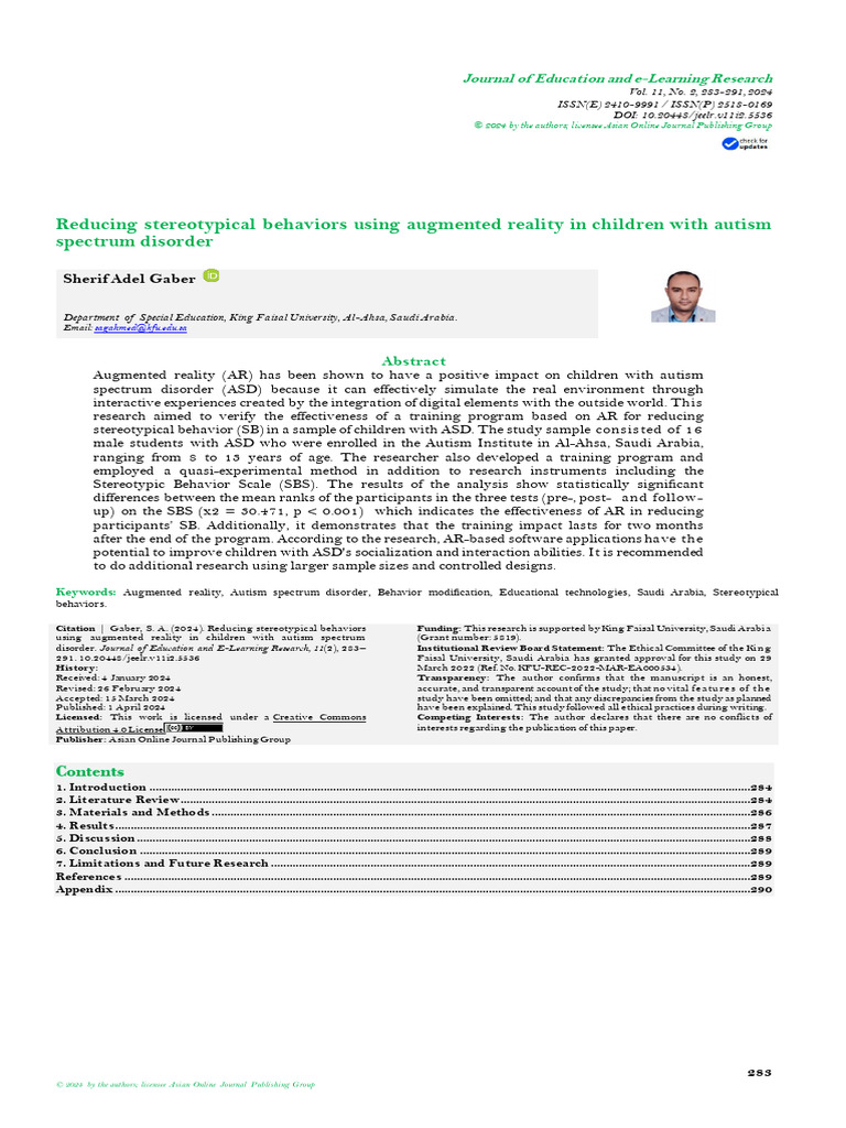 Reducing Stereotypical Behaviors Using Augmented R | PDF