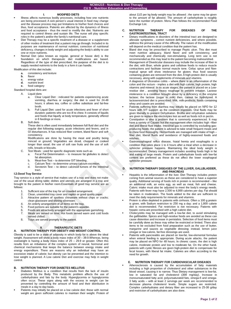 CU 9 - Nutrition Education and Counseling | PDF