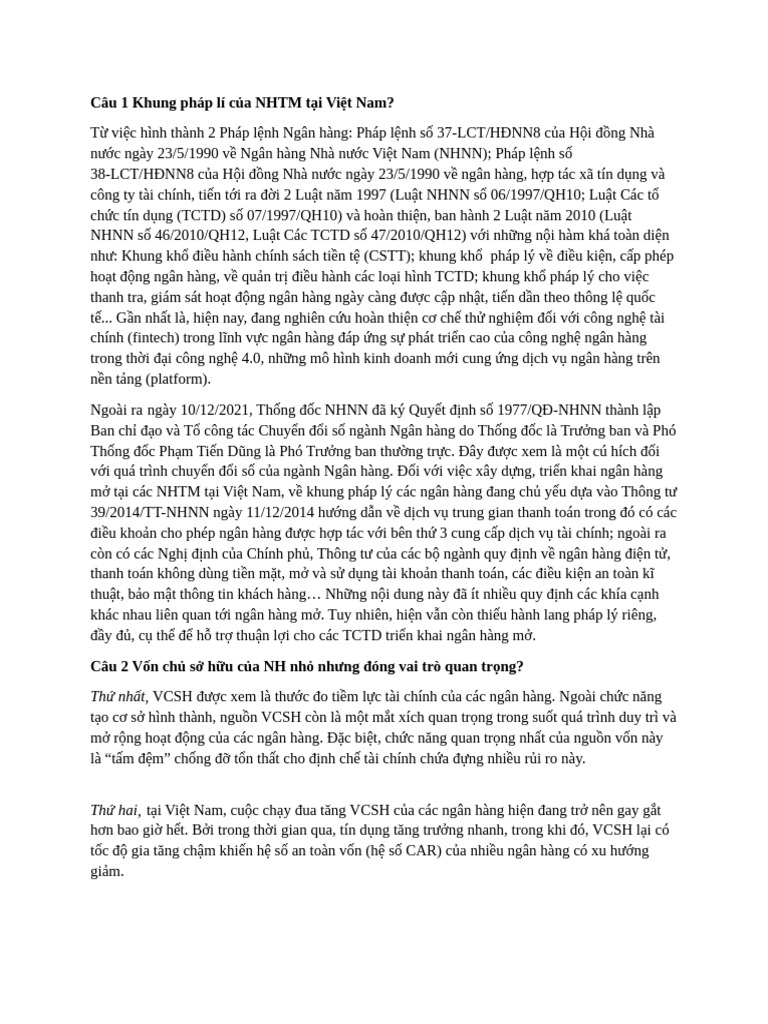 Câu hỏi NHTM | PDF