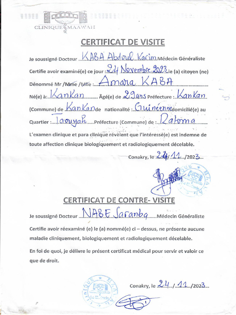 Certificat de Visite | PDF