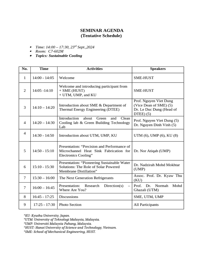Tentative Schedule at HUST - v3 | PDF | Engineering Thermodynamics | Art