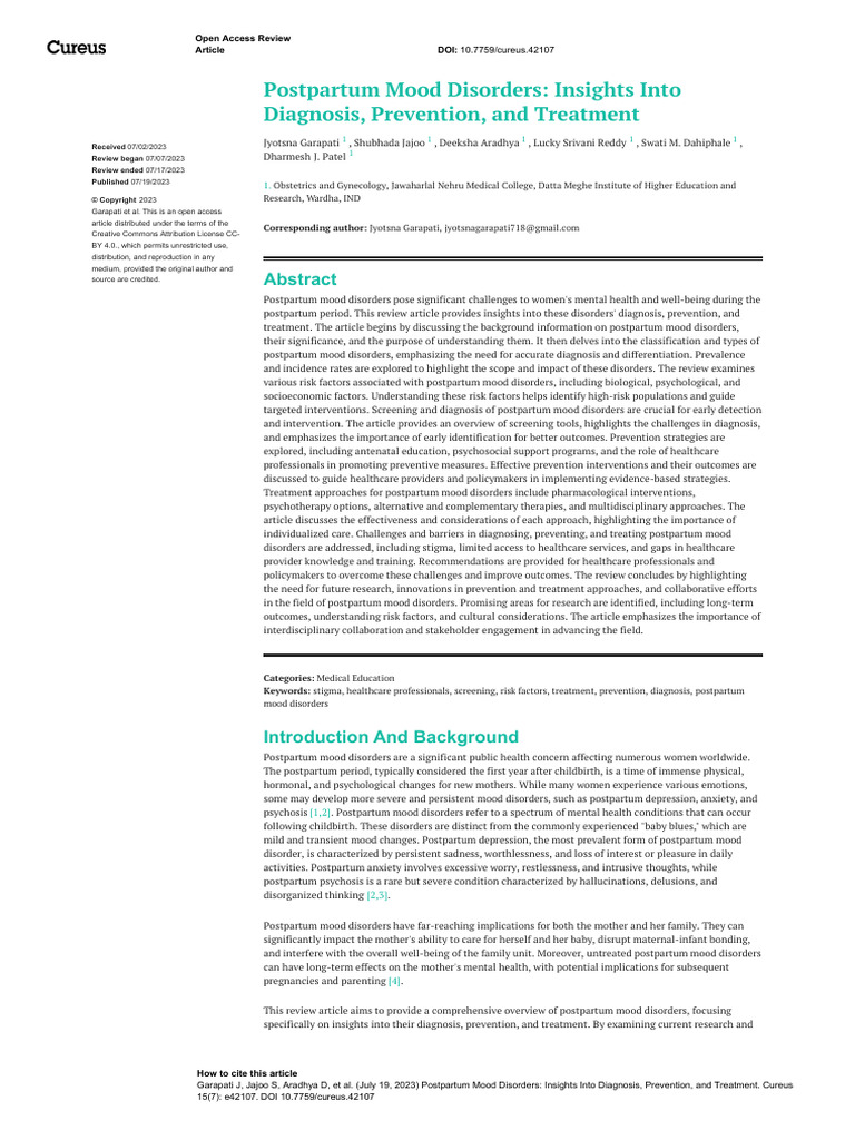 Postpartum Mood Disorders Info | PDF