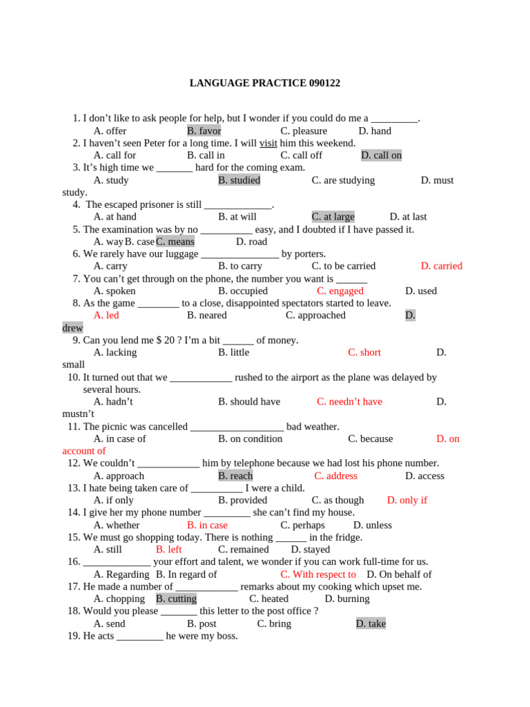 Language Practice 090122 | PDF