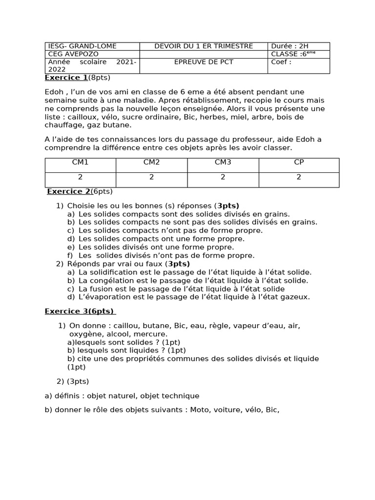 devoir de PCT 6 eme | PDF