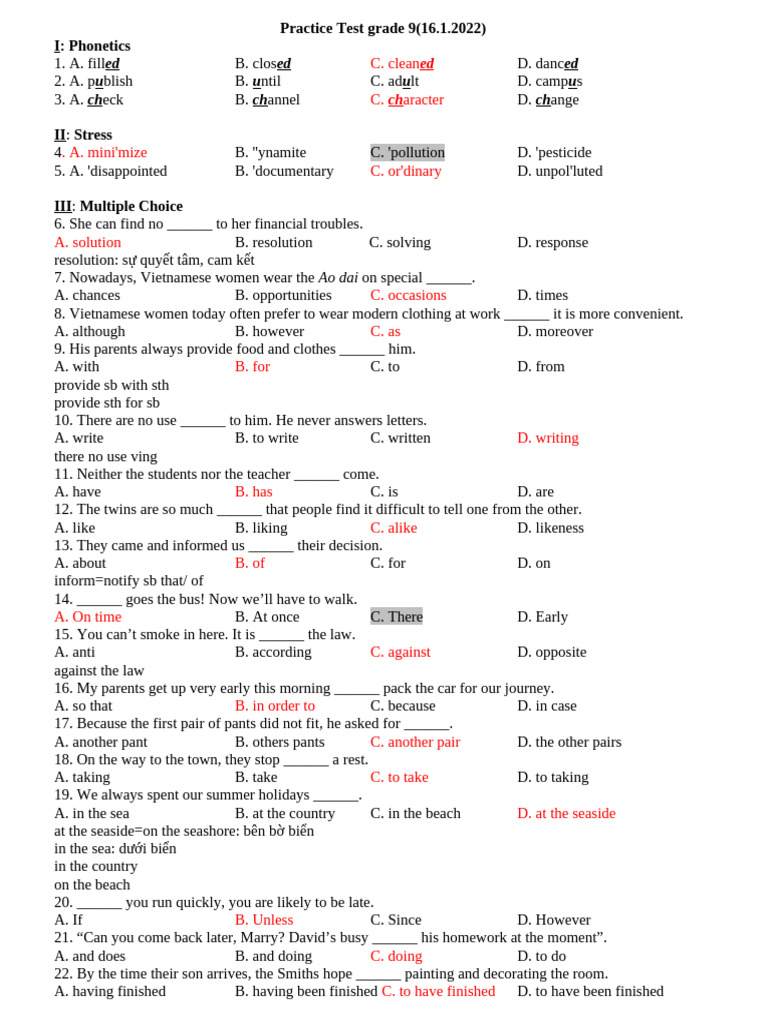 Grade 9 English Practice Test | PDF | English Language | Conversation