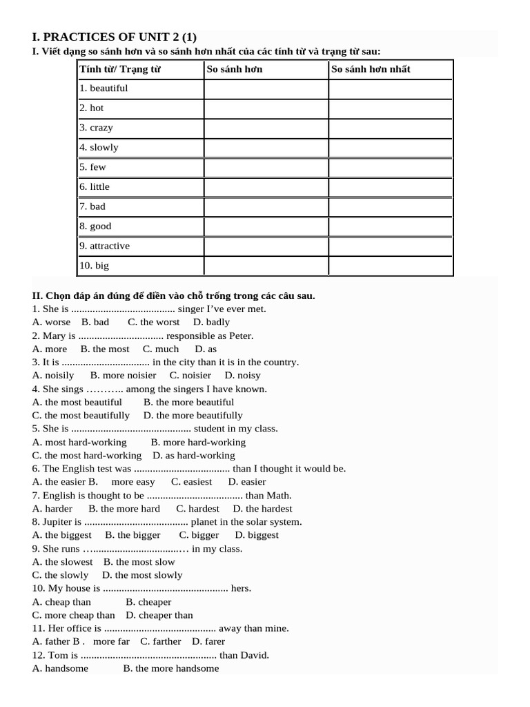 PRACTICES OF UNIT 2 (Teacher) | PDF