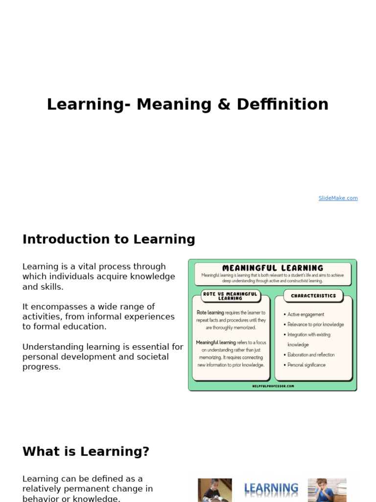 Learning - Meaning & Deffinition | PDF | Learning | Constructivism ...
