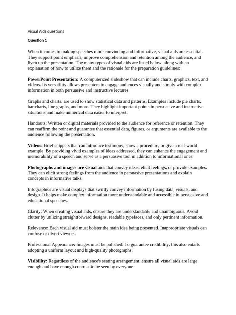 Visual Aids questions | PDF