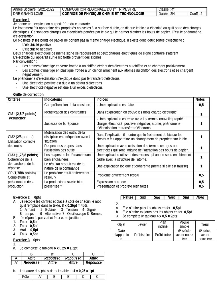 CORRIGE PCT 4E | PDF