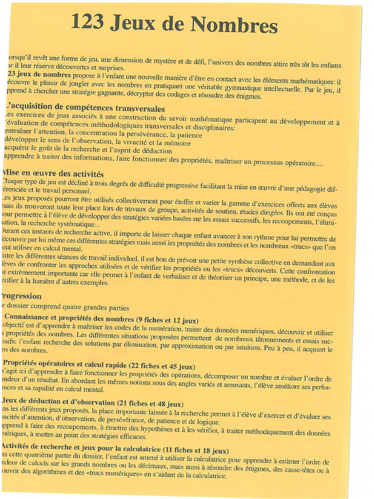 123 Jeux de Nombres | PDF