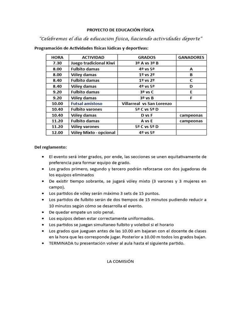 PROYECTO POR DIA DE LA EDUCACION FISICA | PDF PROYECTO POR DIA DE LA EDUCACION FISICA | PDF