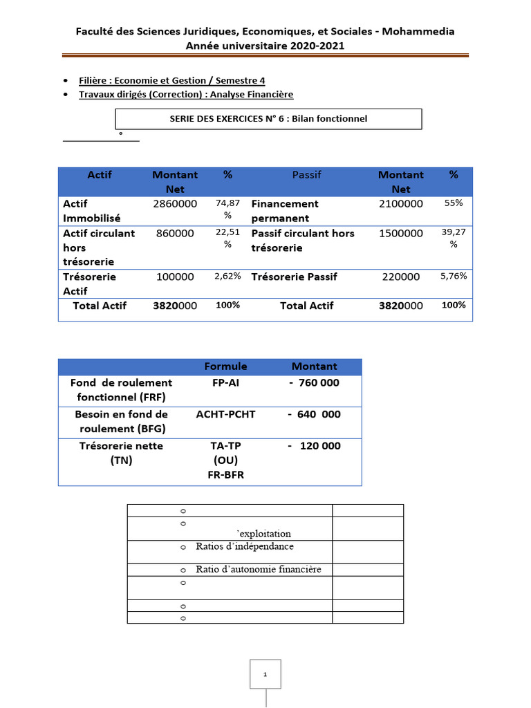Analyse Financière-TD Serie6- Bilan - Correction | PDF