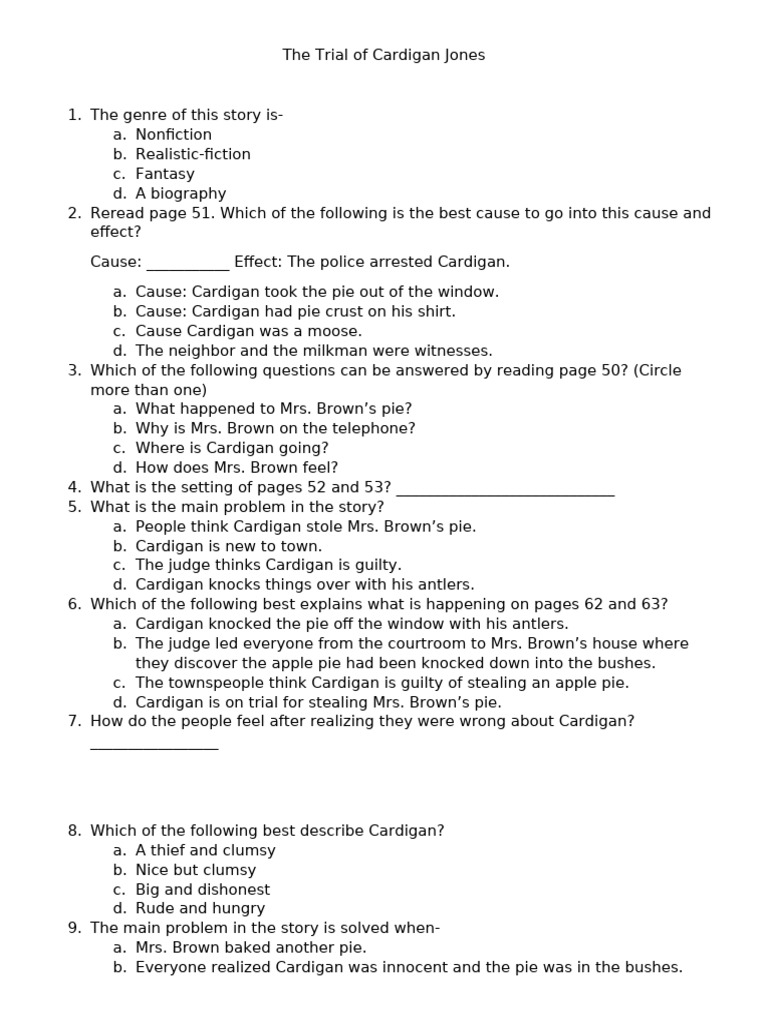 TheTrialofCardiganJonesComprehensionAssessmentJourneysReadingSeries 1 | PDF