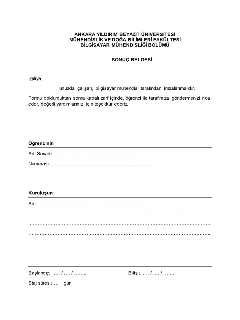 Staj Sonuc Belgesi | PDF