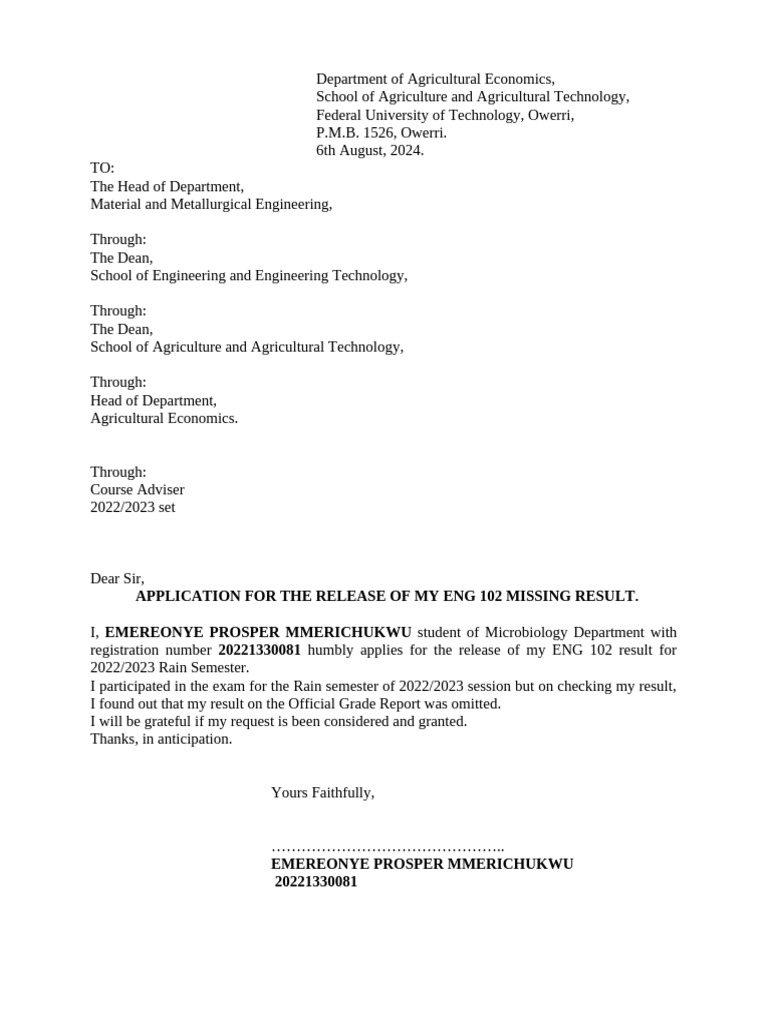 Request for ENG 102 Result Release | PDF