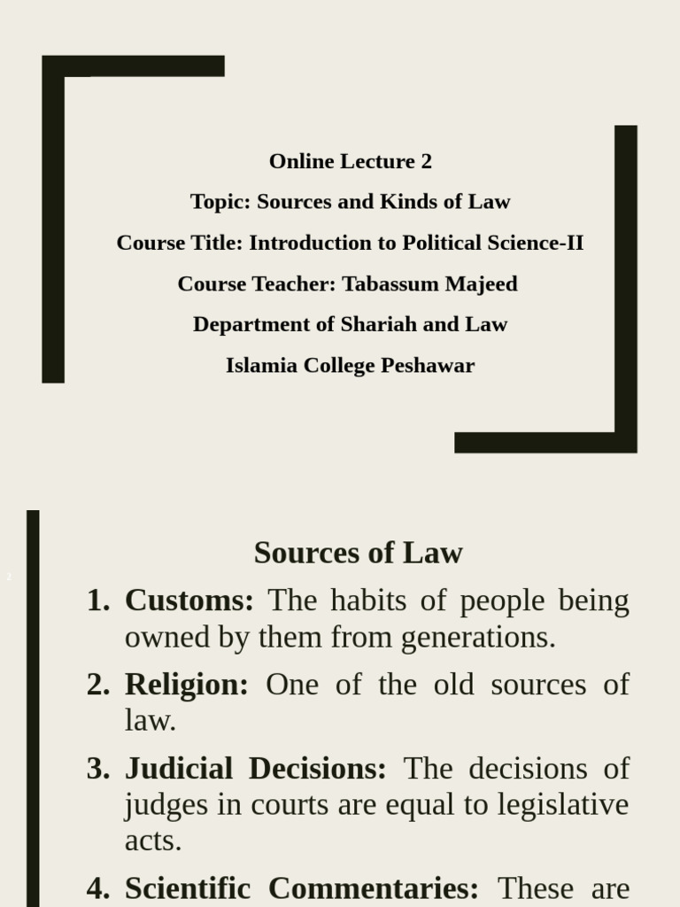 Lecture 2, Sources and Kinds of Law | PDF