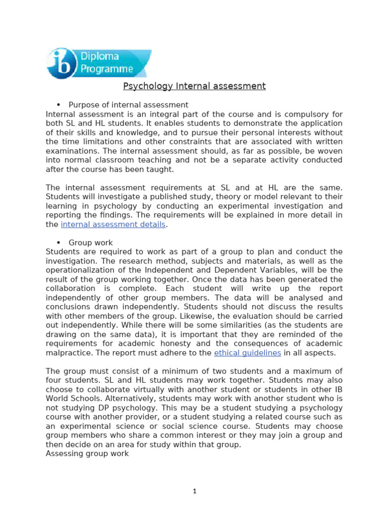 Psychology Internal Assessment | PDF