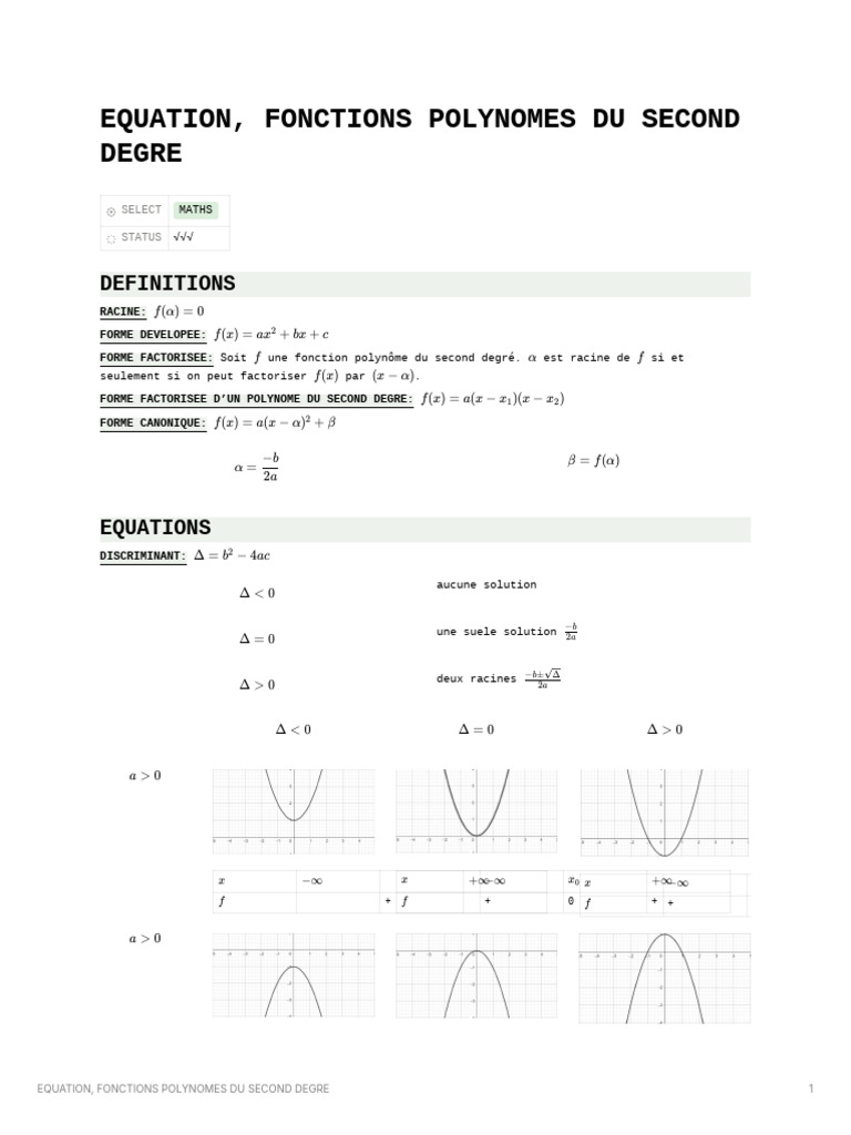 Equation, Fonctions Polynomes Du Second Degre | PDF